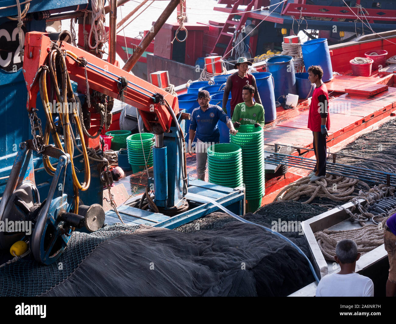 Kuala Perlis, Malaysia - October 27 2019: Fishermen on the fishing boat ...
