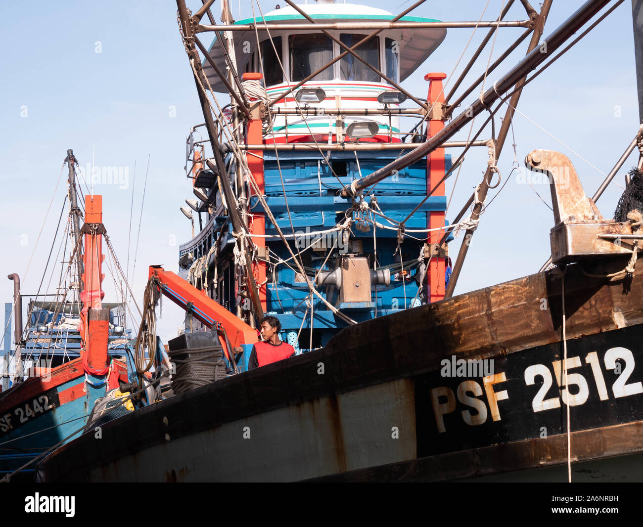 Kuala Perlis, Malaysia - October 27 2019:A typical fishing boat docking ...