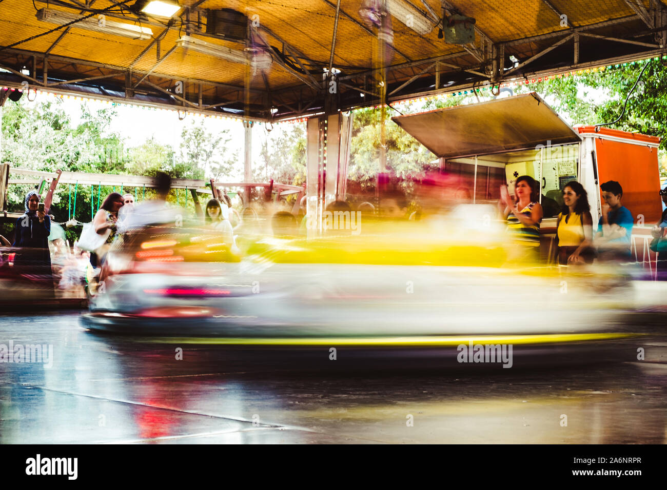 Malaga City, Spain - 20 July 2018. Fun adults and children attractions ...