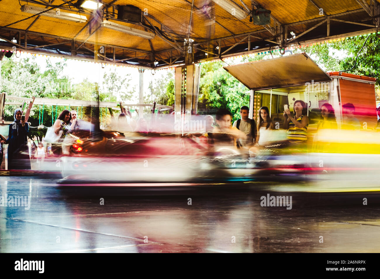 Malaga City, Spain - 20 July 2018. Fun adults and children attractions ...