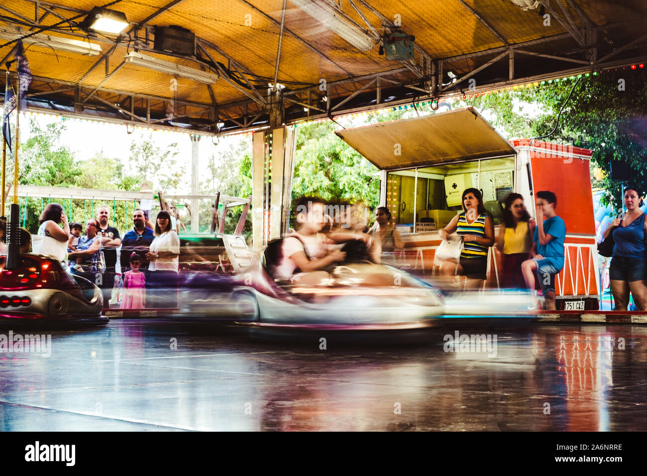Malaga City, Spain - 20 July 2018. Fun adults and children attractions ...