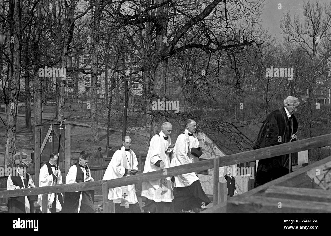 Catholic clergy and priests at outdoor religious service ca. 1918 Stock ...