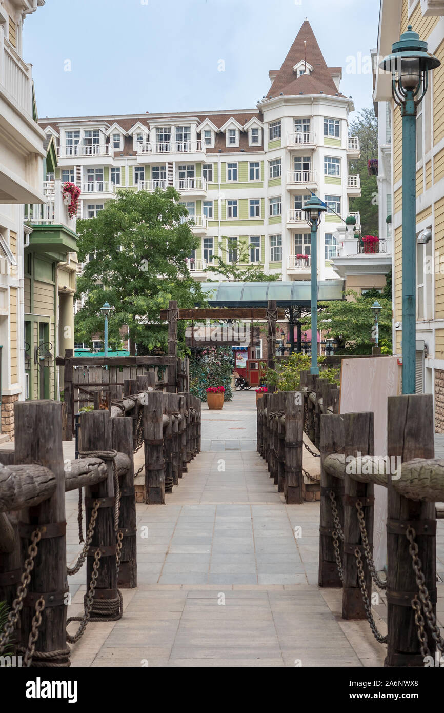 little cute Road in fisherman village in Dalian Harbor, China Stock ...