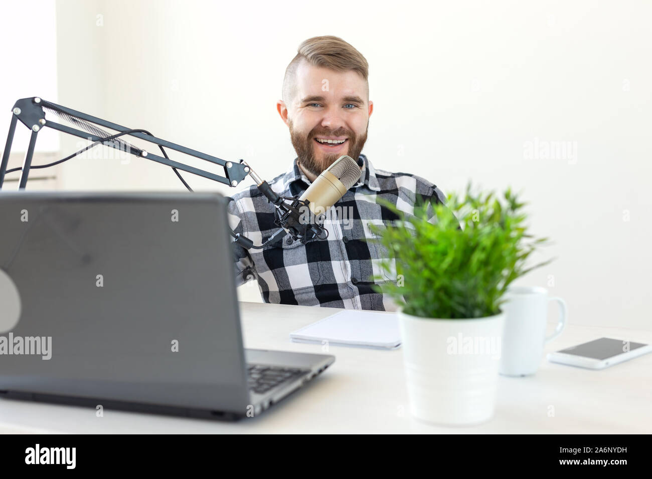 Podcasting,, dj and broadcast concept - - Presenter or host in radio ...