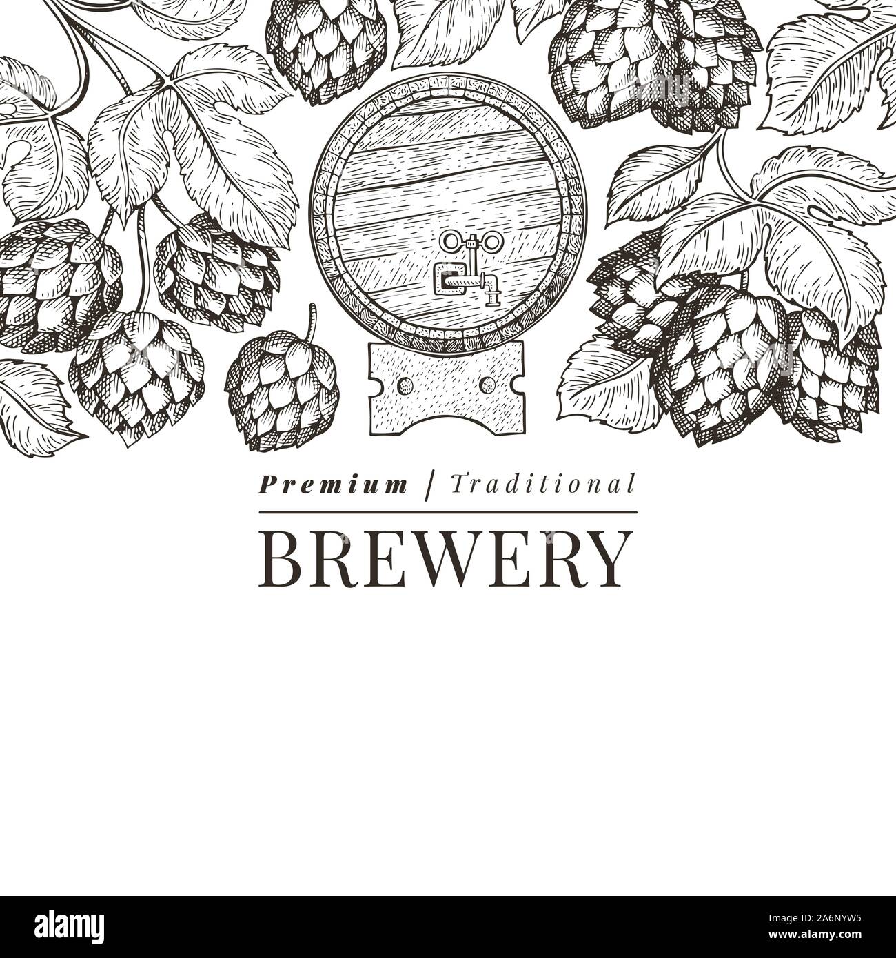 Beer and hop design template. Hand drawn vector brewery illustration ...