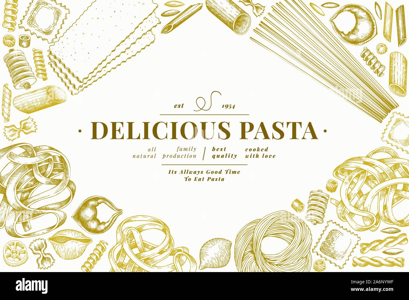 Italian pasta design template. Hand drawn vector food illustration ...