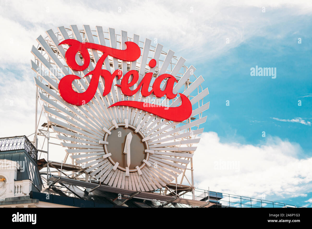 Oslo, Norway - June 24, 2019: Close Up The Freia Sign. Old Commercial ...