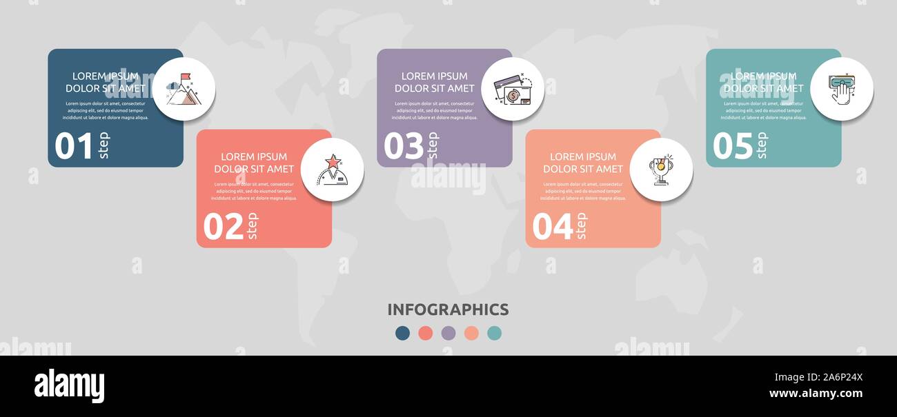 Vector infographic flat template rectangle for five diagrams, graph ...