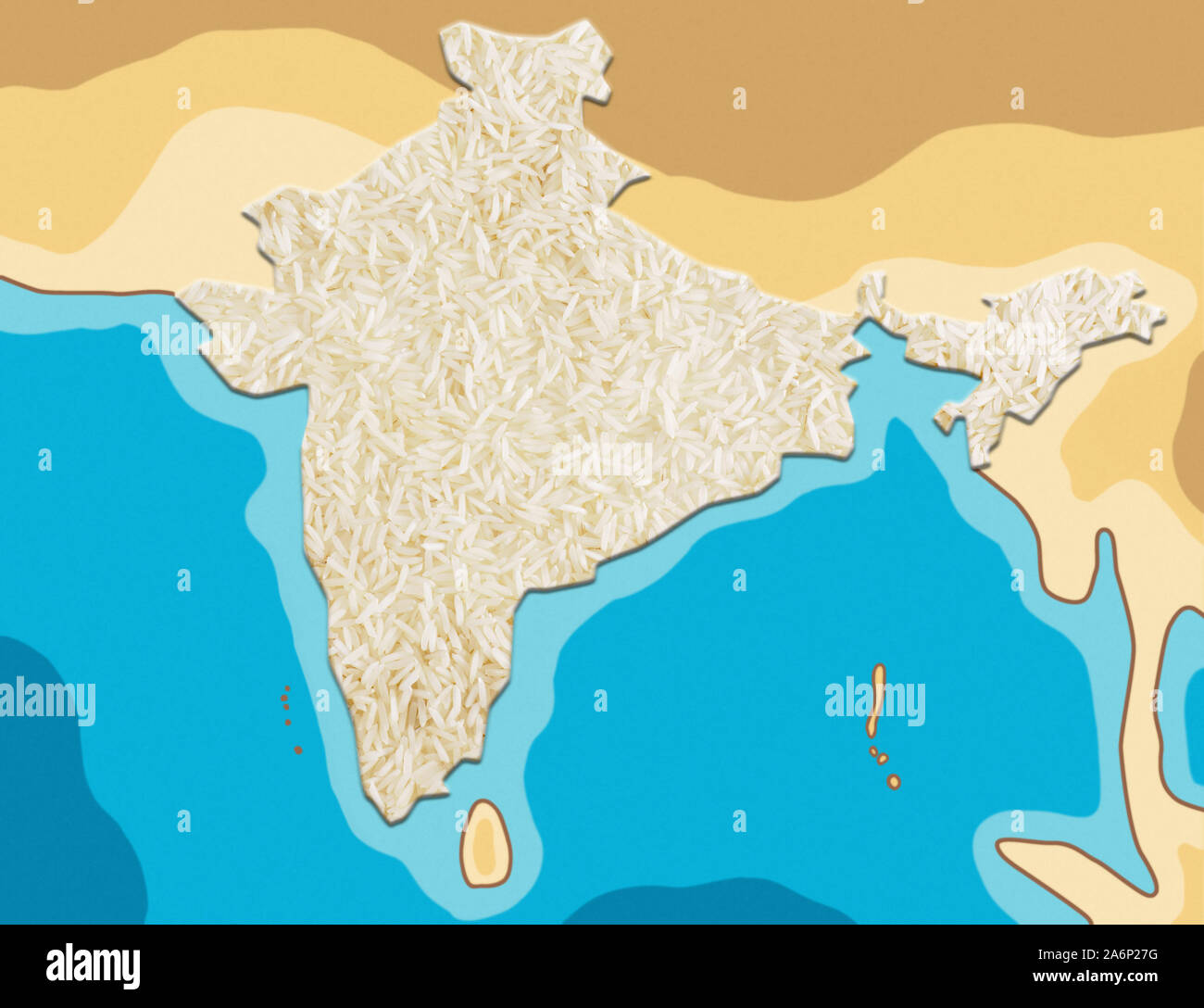 Rice (Oryza sativa) grows in India. Schematic map Stock Photo - Alamy