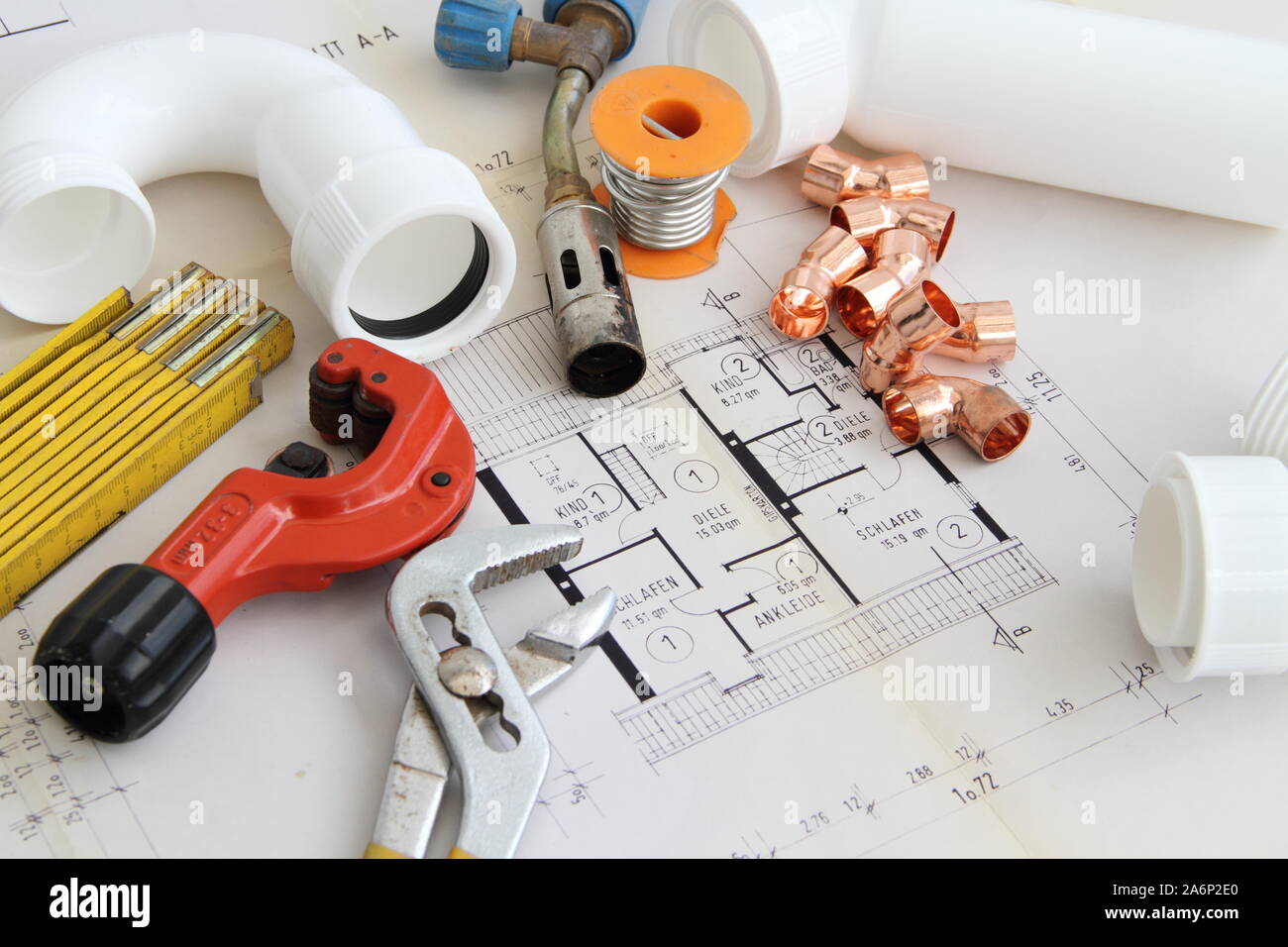 Installation material on a workbench Stock Photo - Alamy