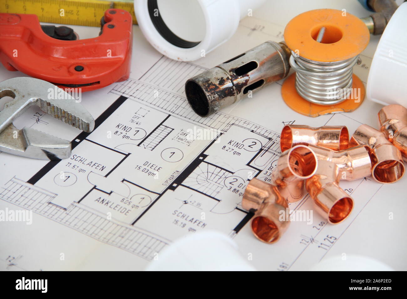 Installation material on a workbench Stock Photo - Alamy