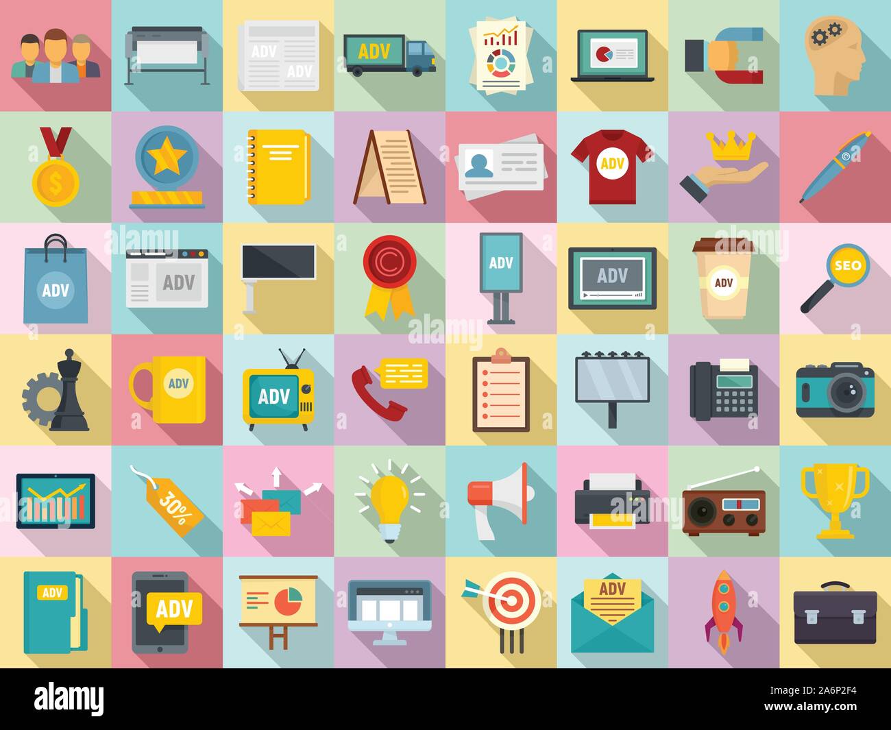 Advertising agency icons set. Flat set of advertising agency vector ...