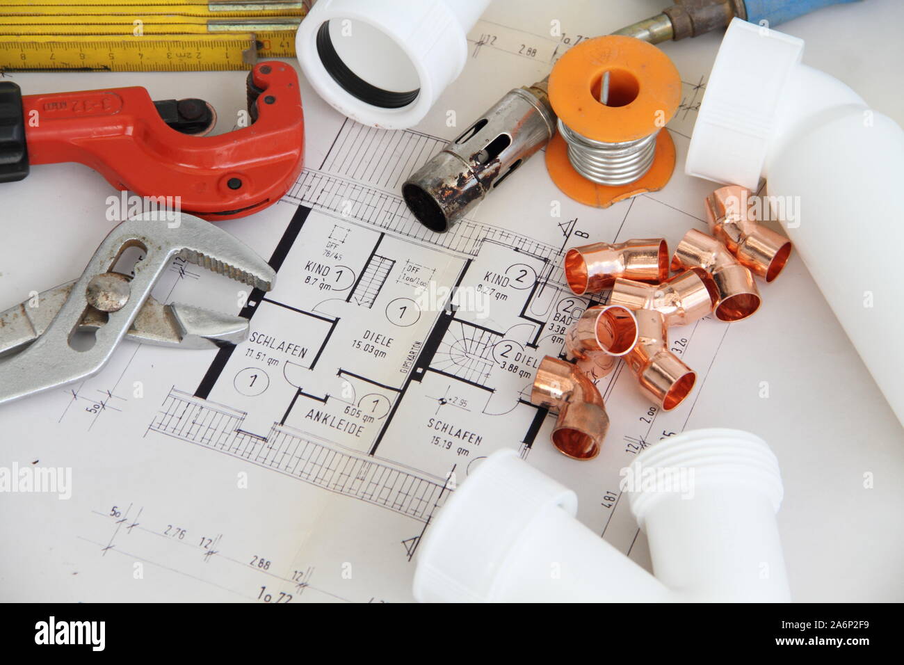 Installation material on a workbench Stock Photo - Alamy