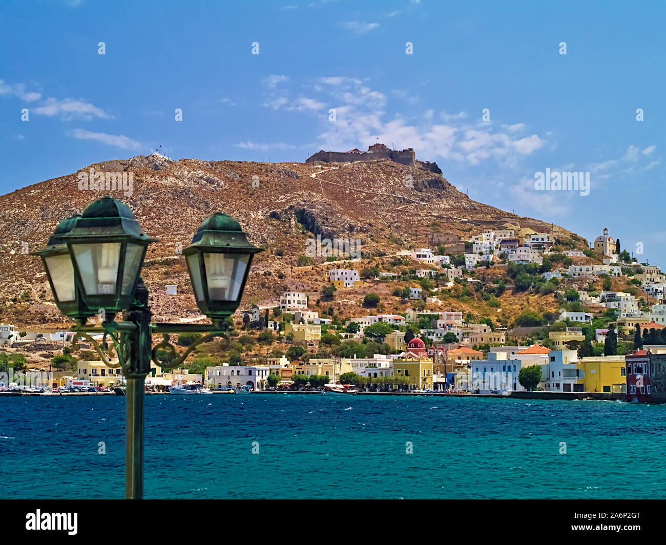 Agia (Saint) Marina village in Leros island, Dodecanese, Greece Stock ...