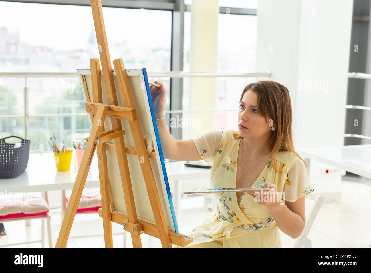 Girl female teen teenager student sketching drawing hi-res stock ...