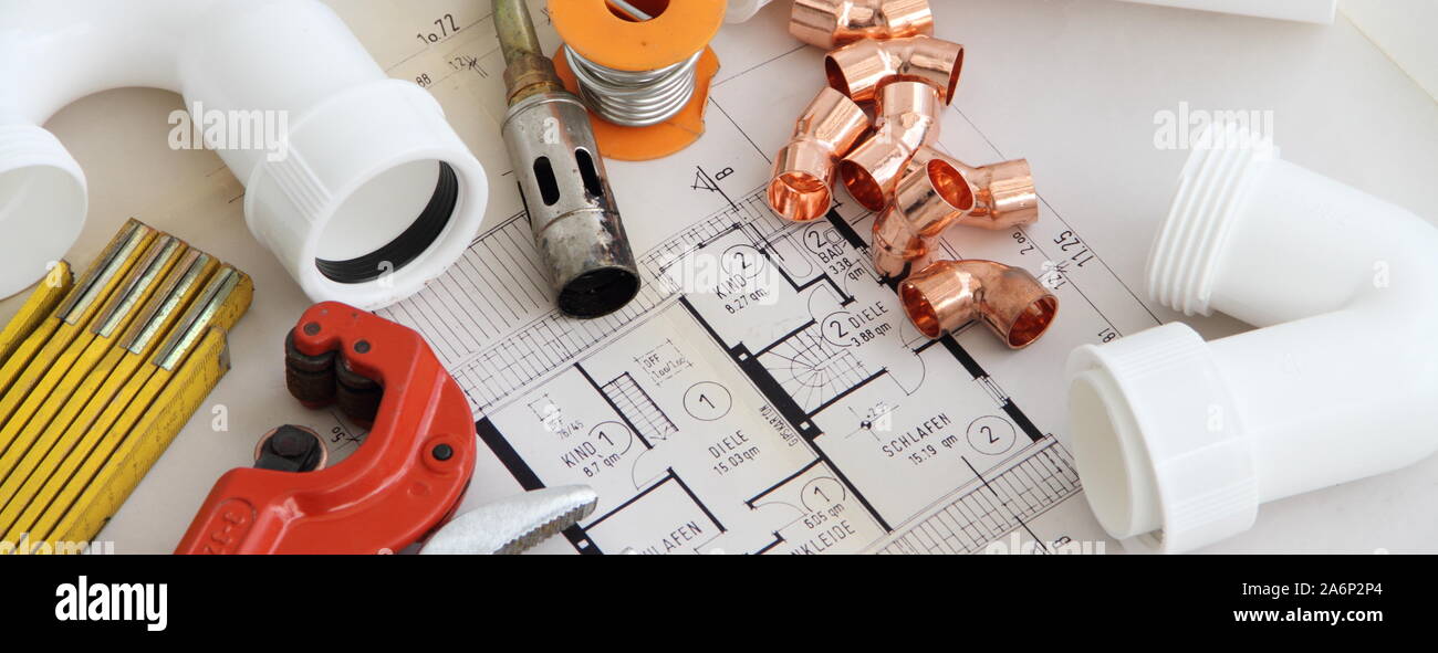 Installation material on a workbench Stock Photo - Alamy