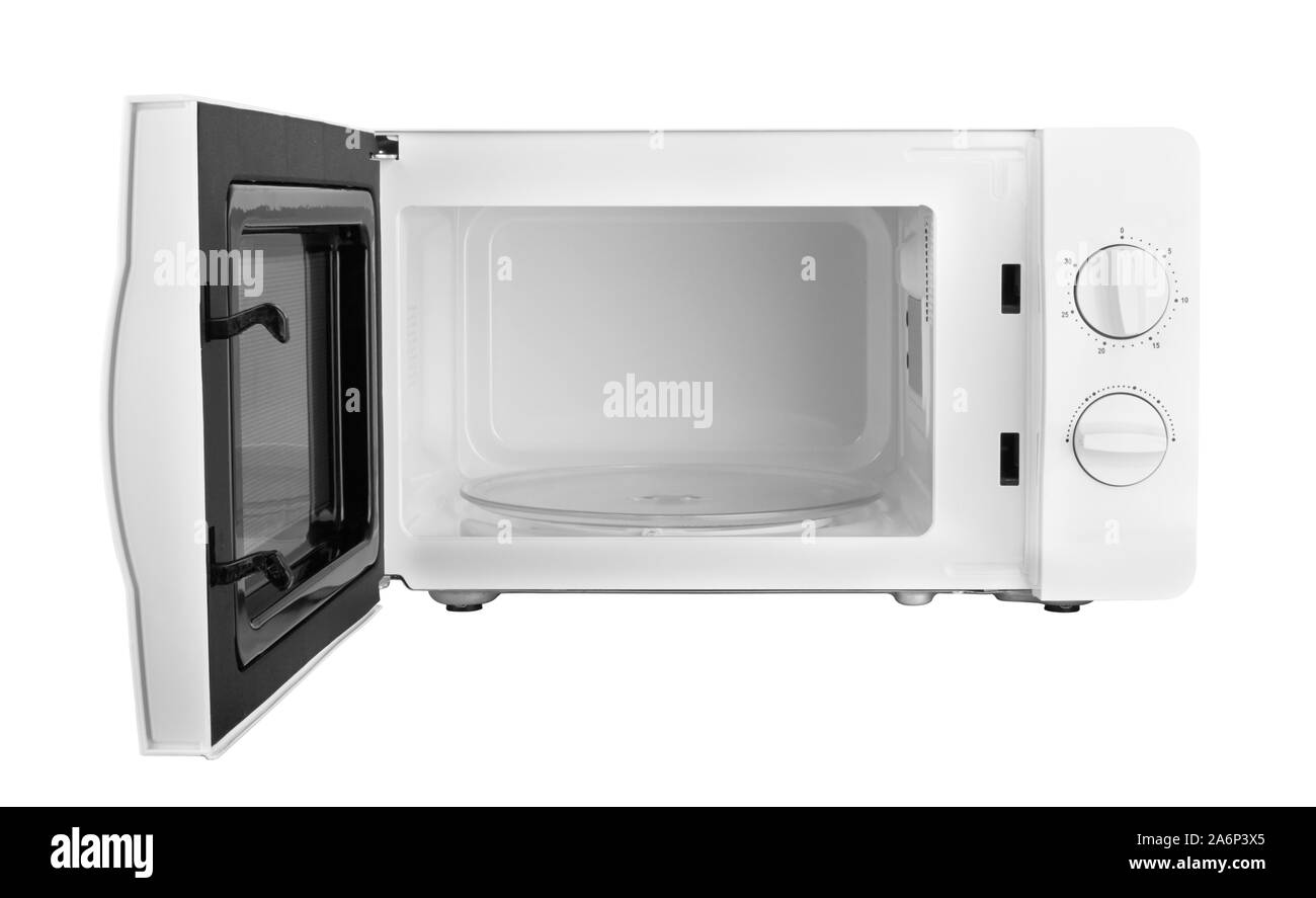 open microwave oven isolated on a white background Stock Photo - Alamy