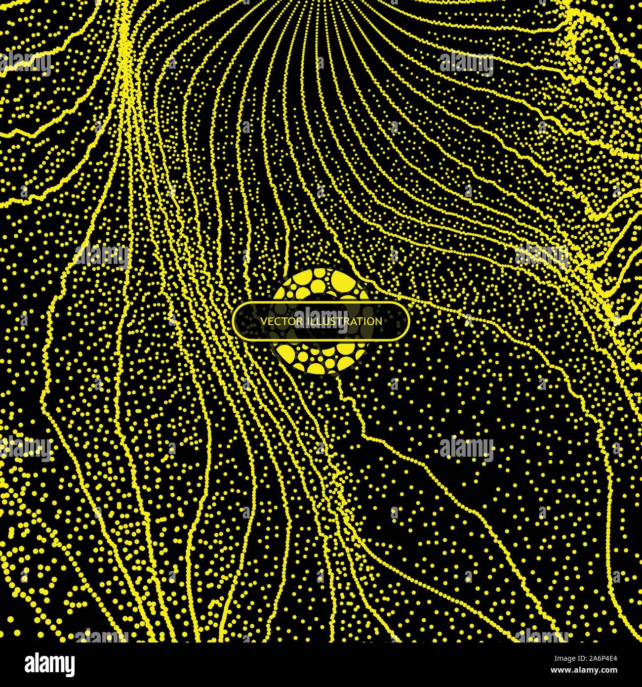 Array with Dynamic Particles. Yellow abstract background. 3d Futuristic ...