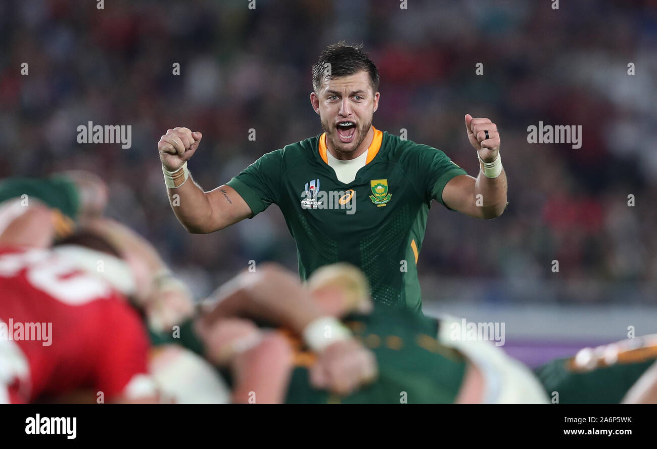 South Africa's Handre Pollard celebrates on the final whistle of the ...