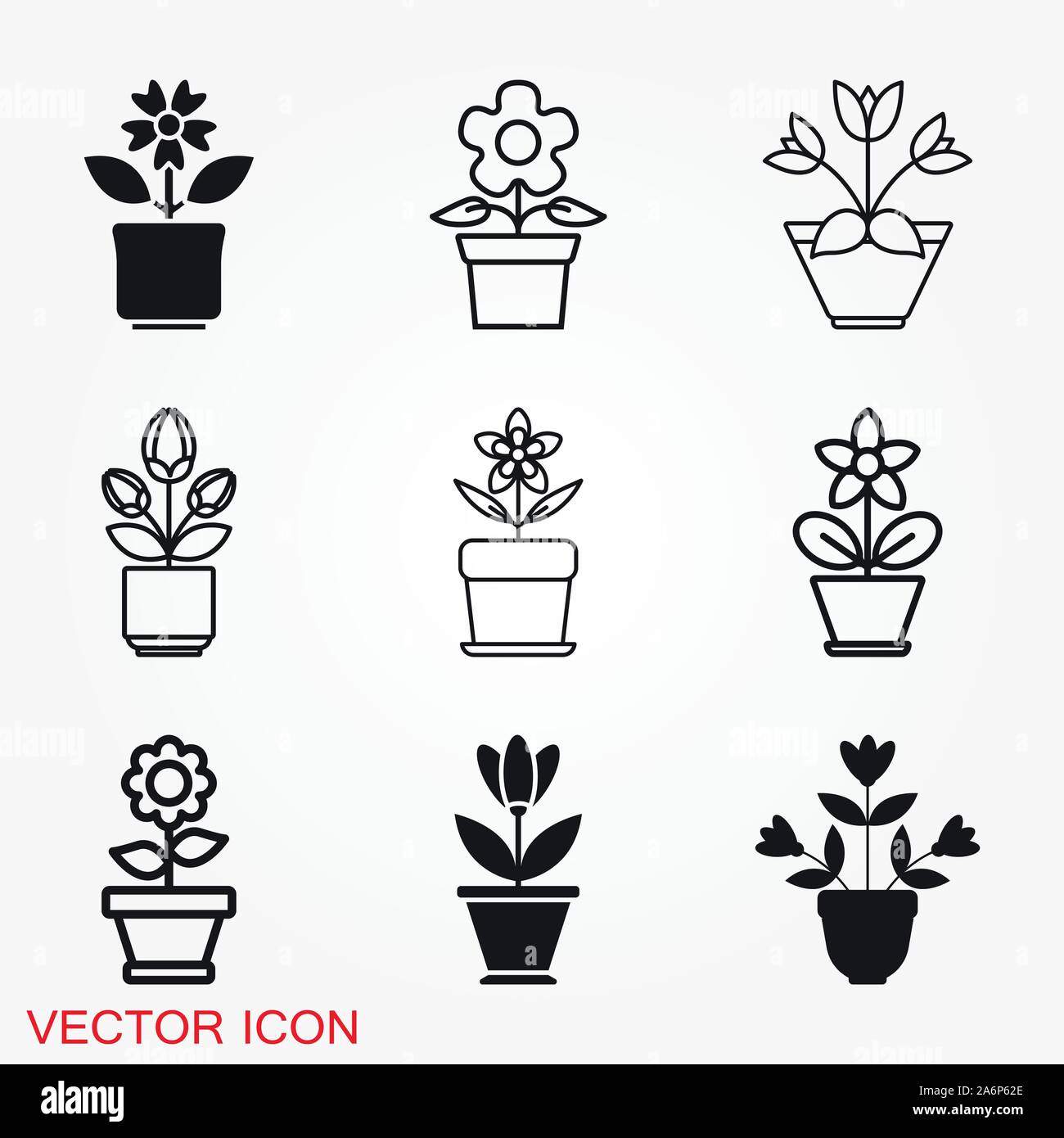 Flowerpot icon, vectorized plants in a pot, flower symbol Stock Vector ...