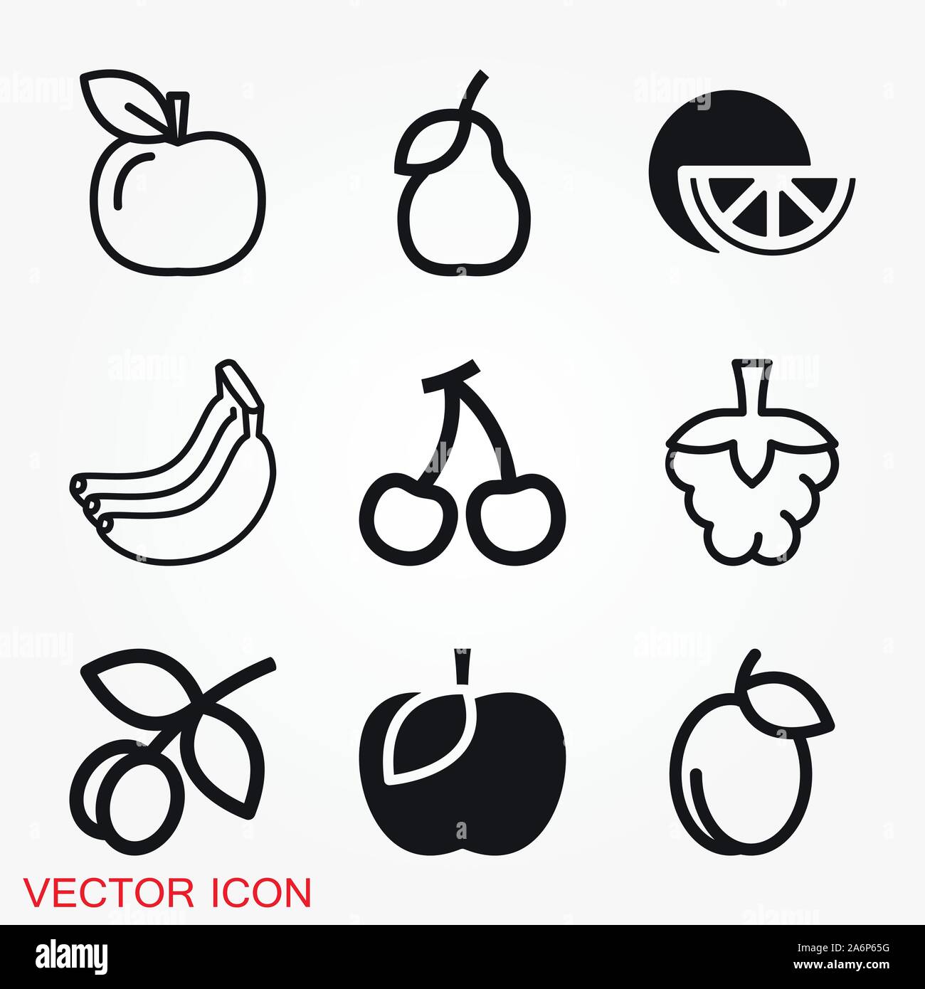 Fruit icons, vector symbol of food signs Stock Vector Image & Art - Alamy