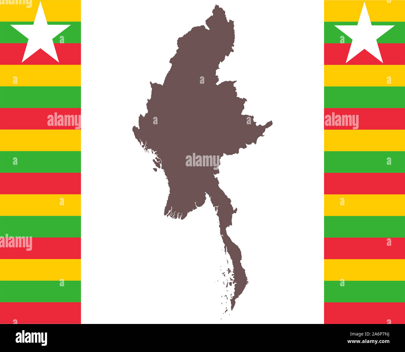 Map of Myanmar on background with flag Stock Photo - Alamy