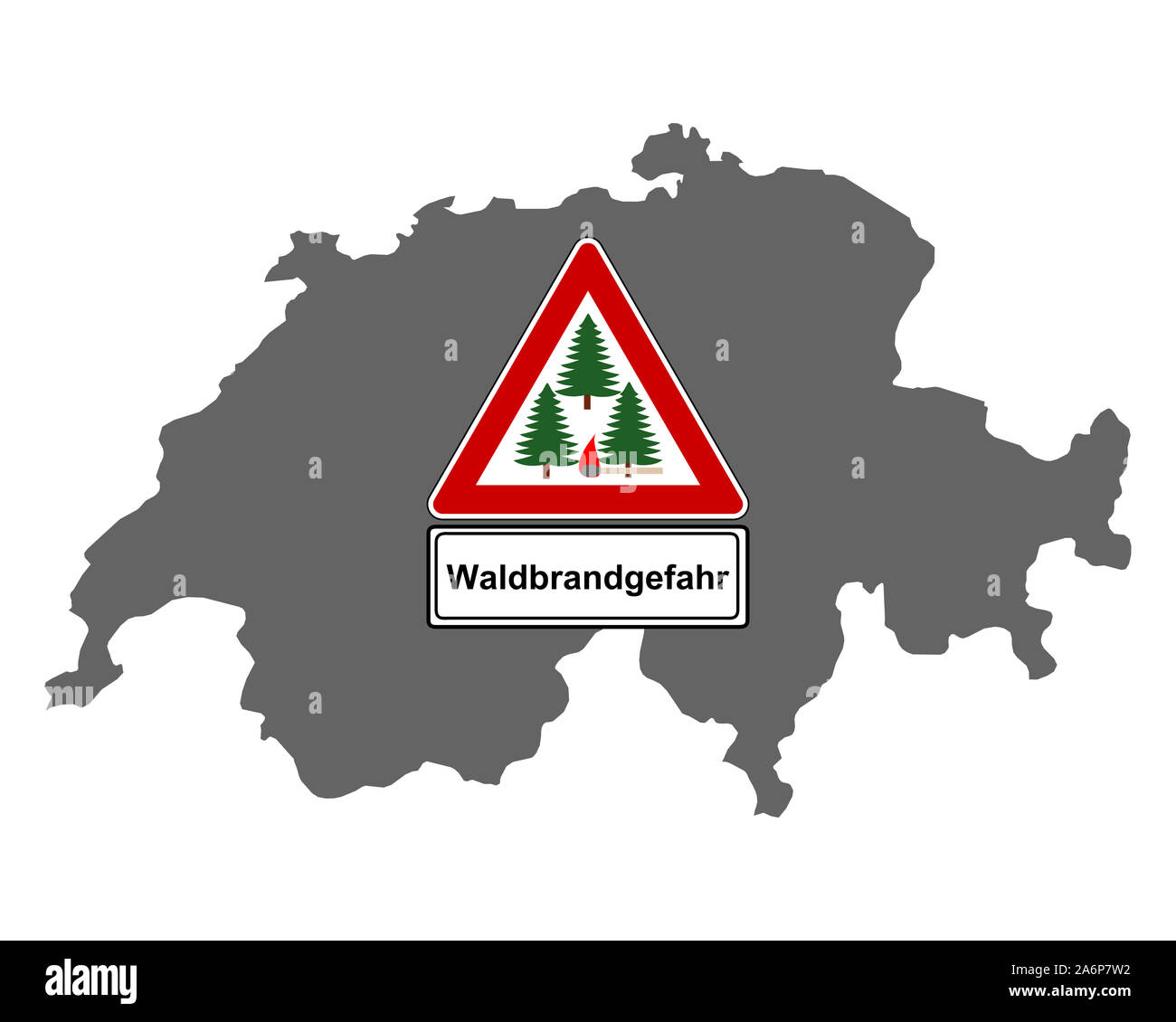 Map of switzerland with forest fire danger warning sign hi-res stock ...