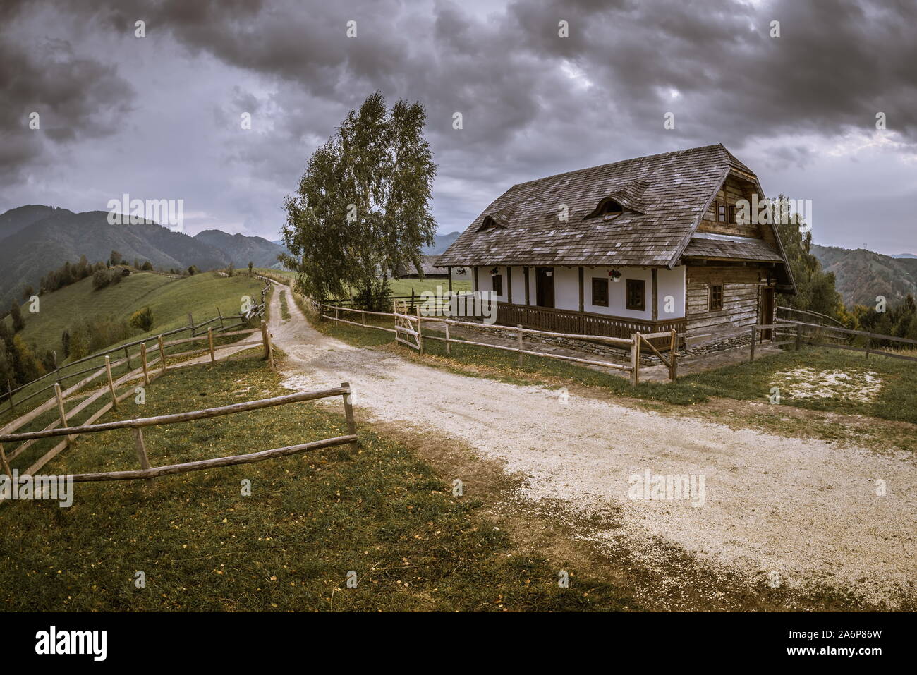 autumn, October landscape from countryside village in Transylvania ...