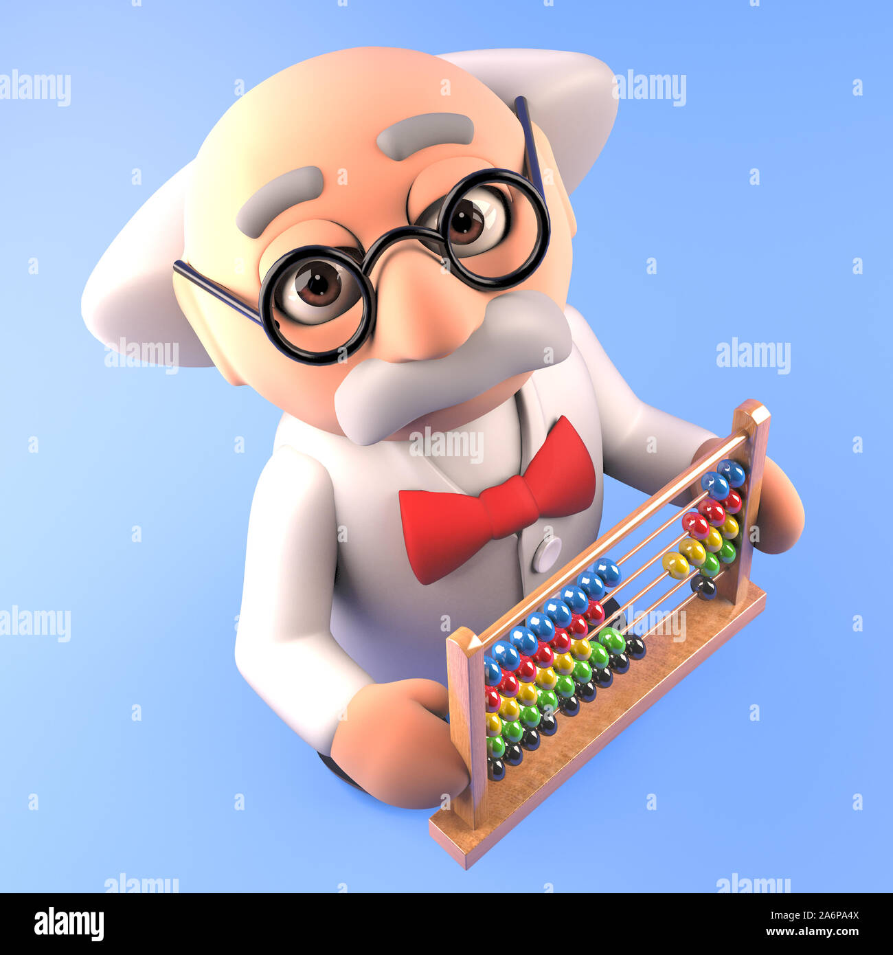 Clever mad scientist professor holding an abacus, 3d illustration ...