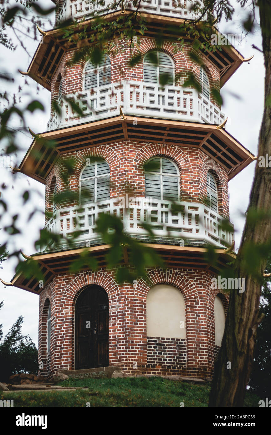 Chinese tower in park Stock Photo - Alamy