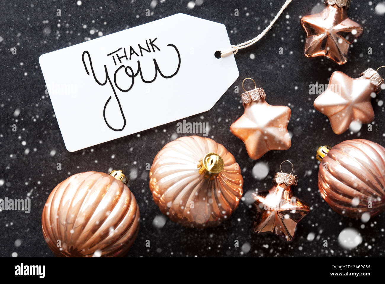 Label, Golden Christmas Decoration, Thank You, Snowflakes Stock Photo ...