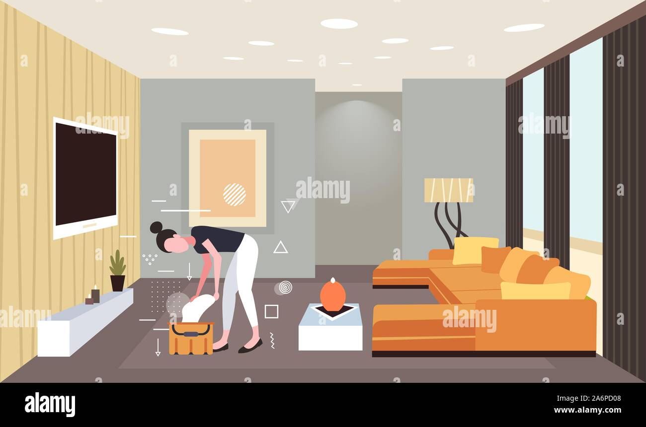 woman cleaner wringing rag into bucket female janitor washing floor ...