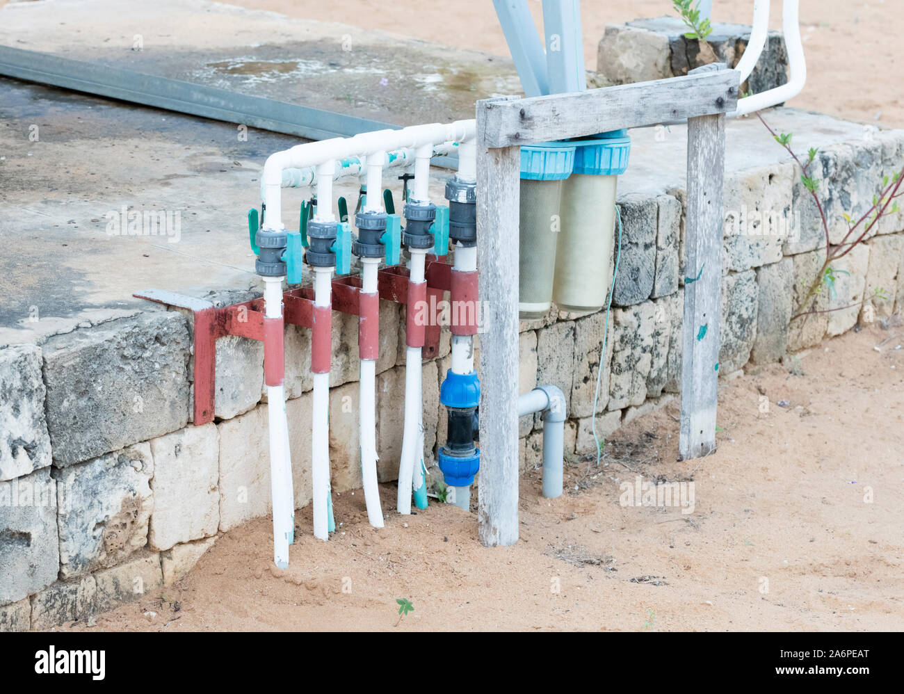 Detail of heating water distributor, outside in Africa Stock Photo - Alamy
