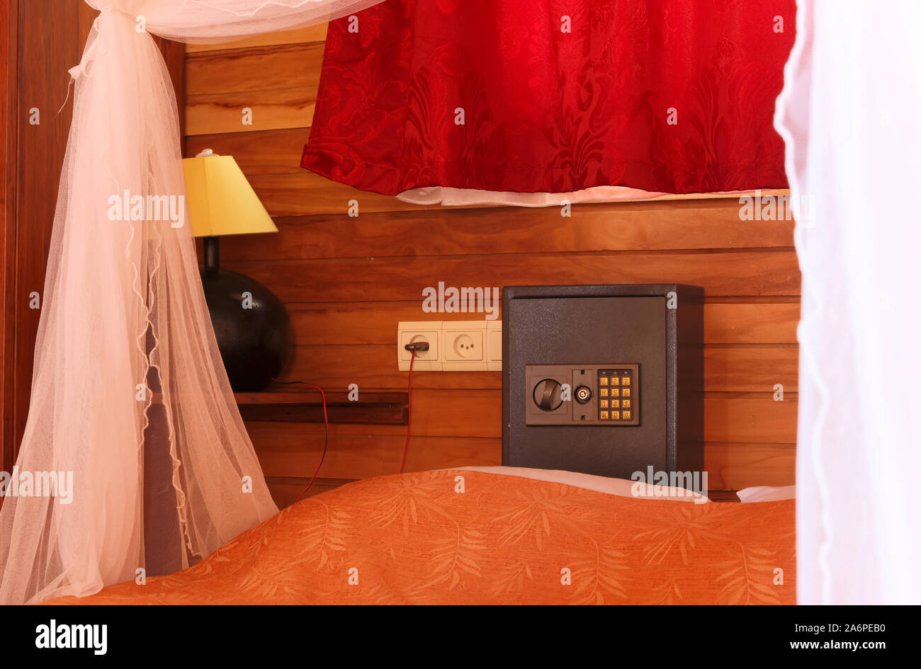 Black safe box in hotel room in open position Stock Photo - Alamy