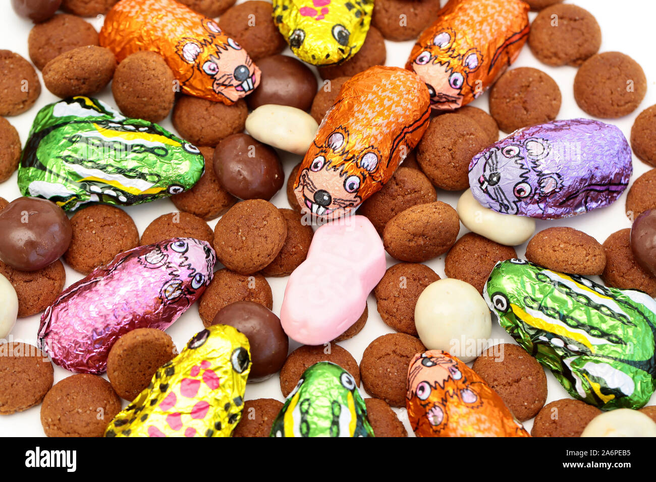 Traditional chocolate frogs and mice for the celebration of Saint ...