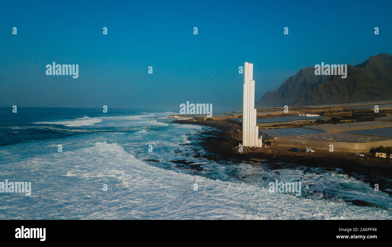 Punta del Hidalgo lighthouse. Landscape overlooking the ocean. Sunset ...