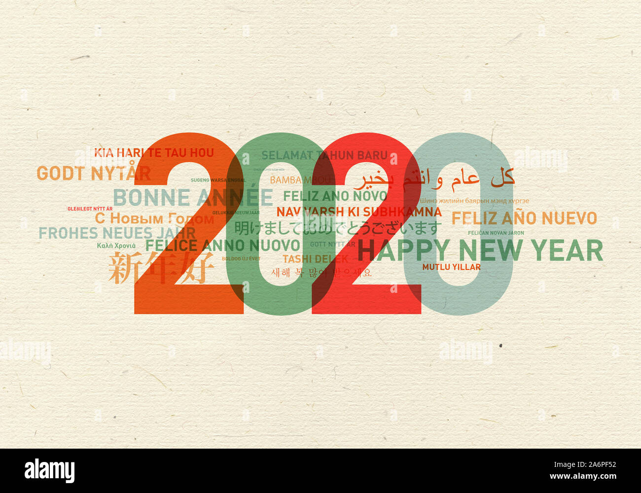 2020 Happy new year vintage card from the world in different languages ...