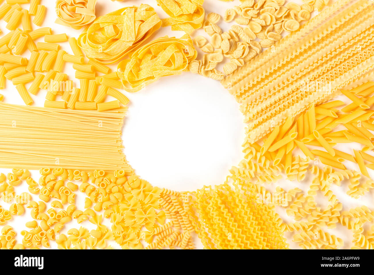 Italian pasta, flat lay banner with copy space, an overhead shot on a ...
