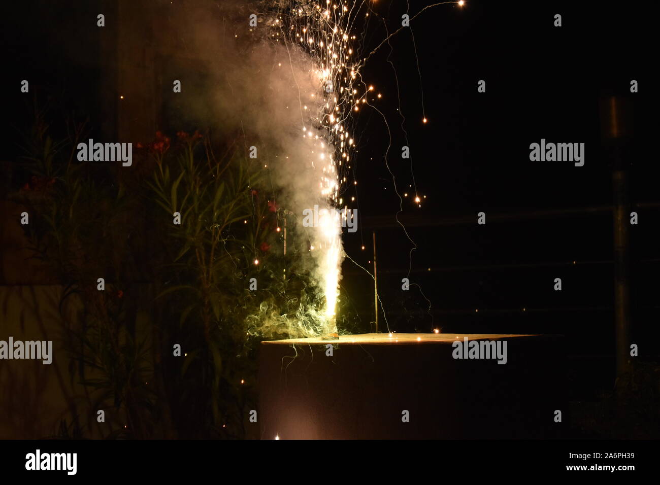Flower pot Diwali firework tree sparks fire Diwali festival is ...