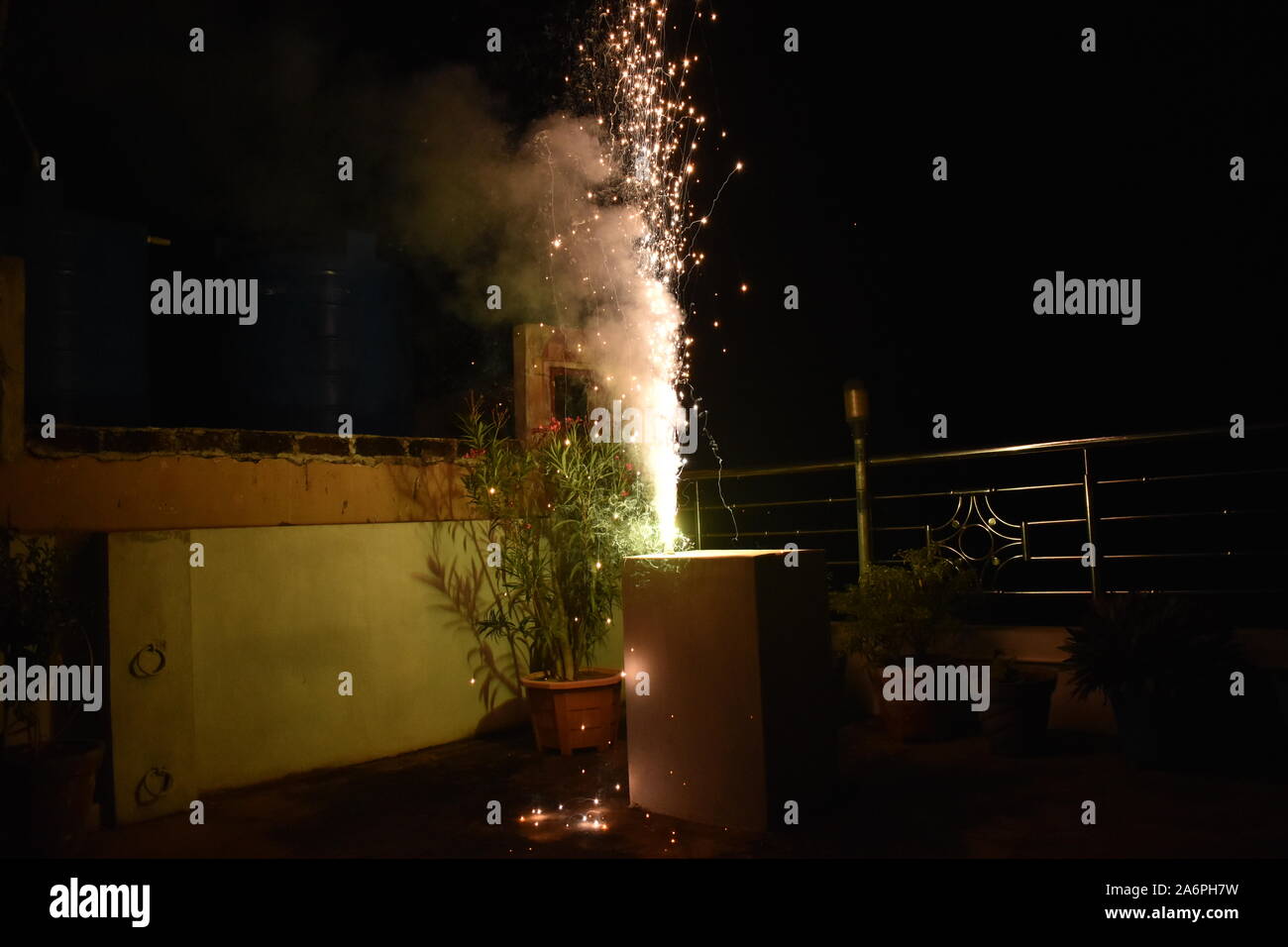 Flower pot Diwali firework tree sparks fire Diwali festival is ...