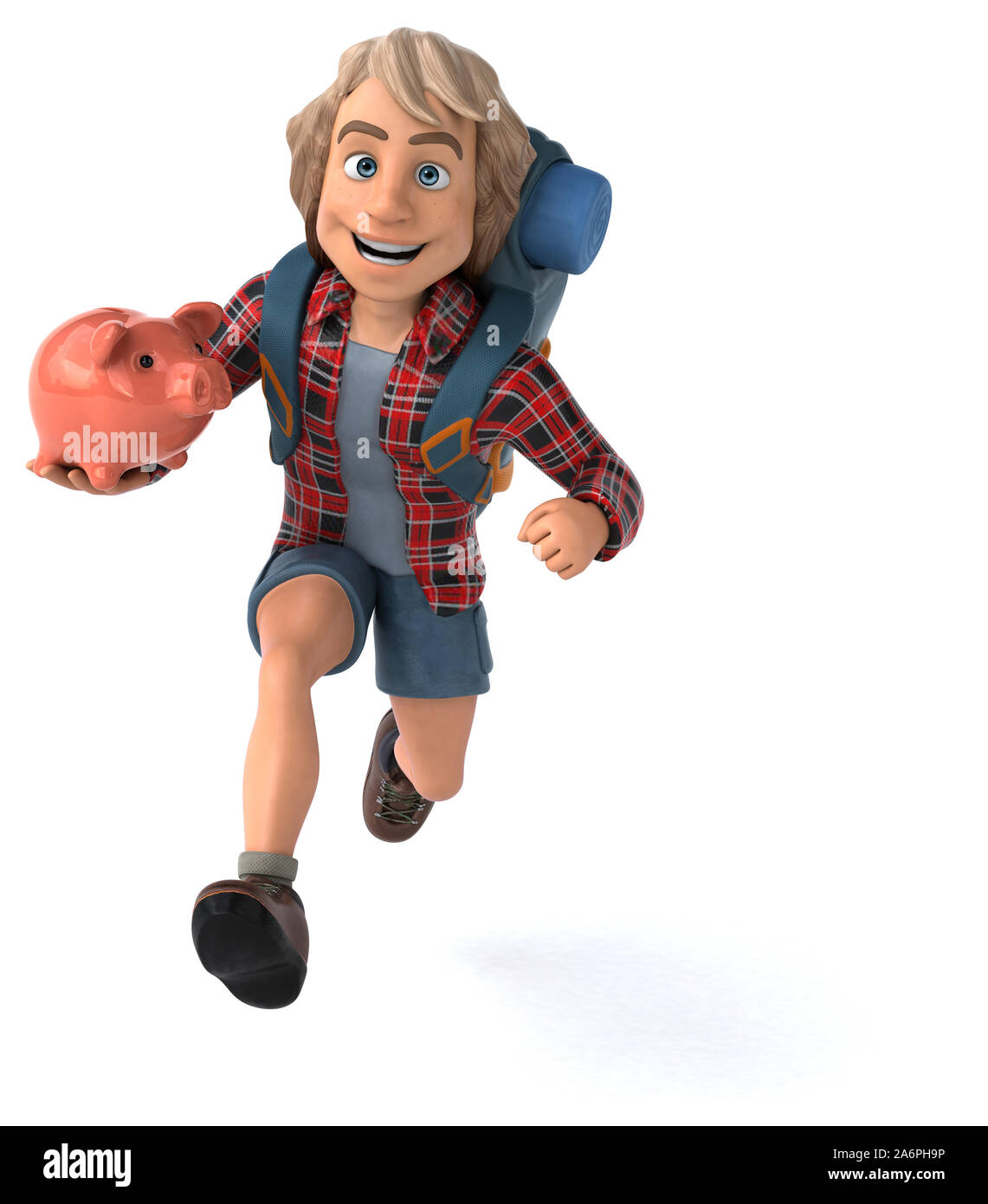 Fun backpacker cartoon guy Stock Photo - Alamy