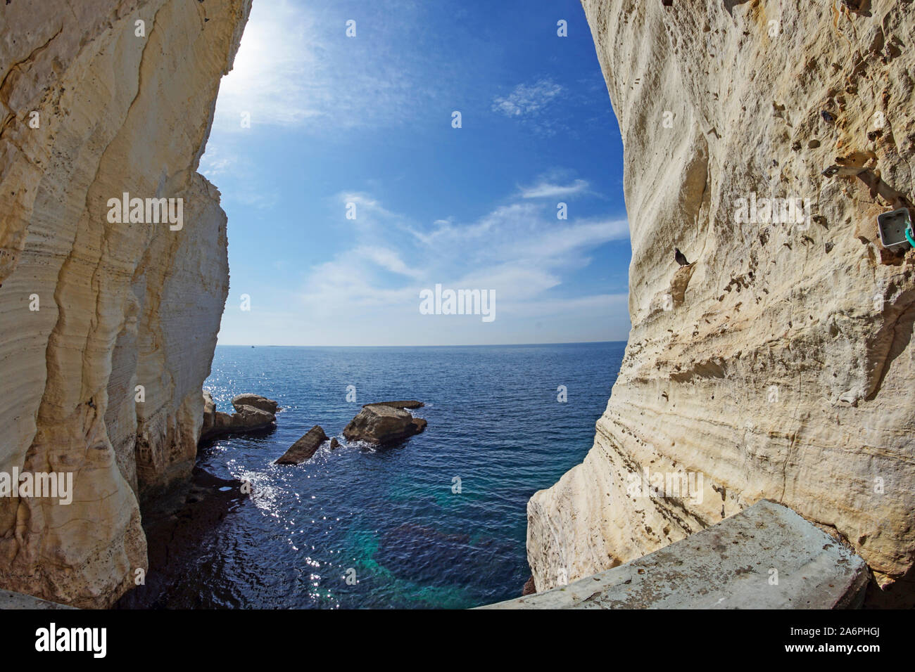 Israel, Rosh Hanikra, head of the grottos is a geologic formation ...