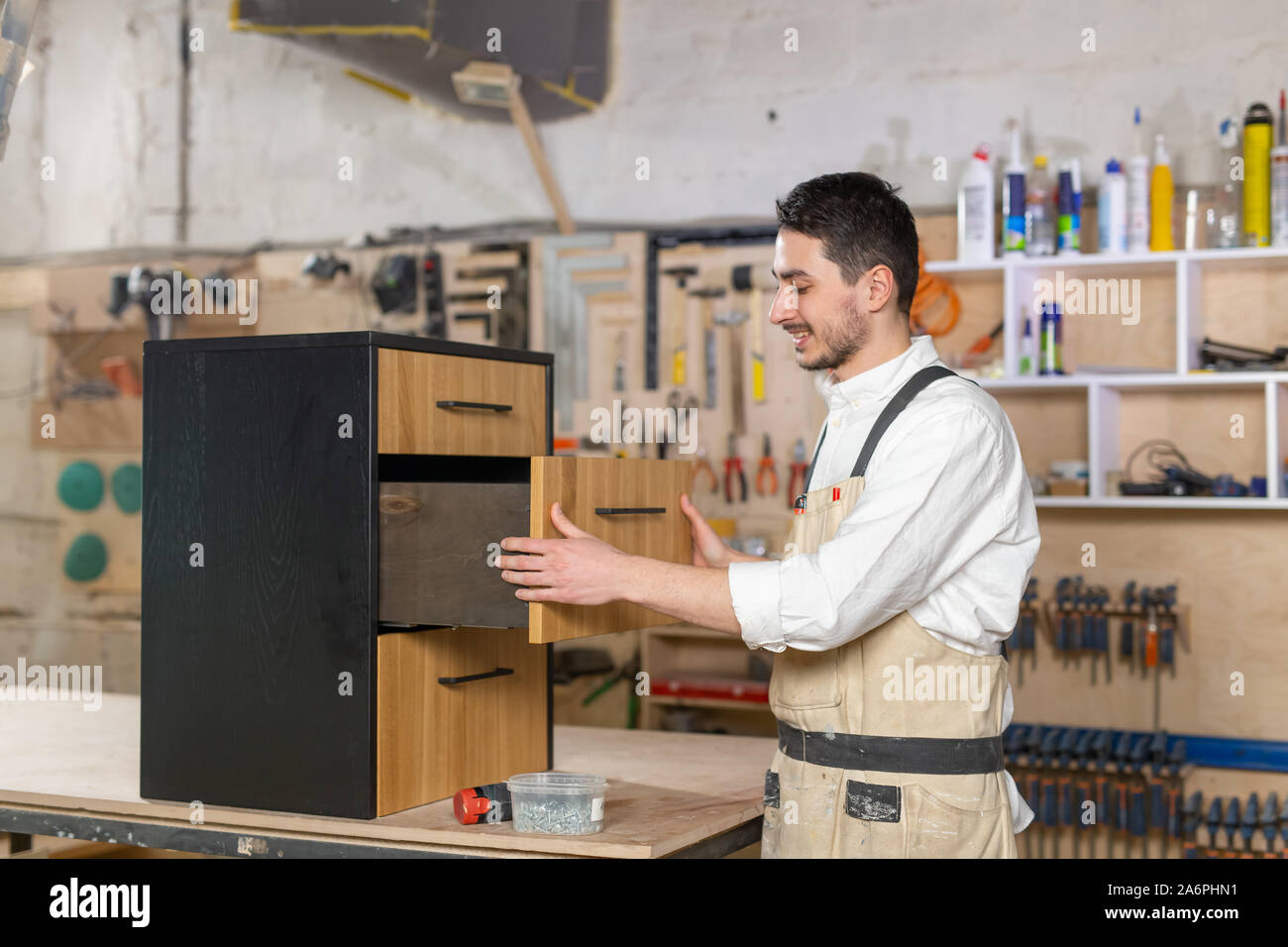 Furniture factory and small and medium sized enterprises concept - Man ...