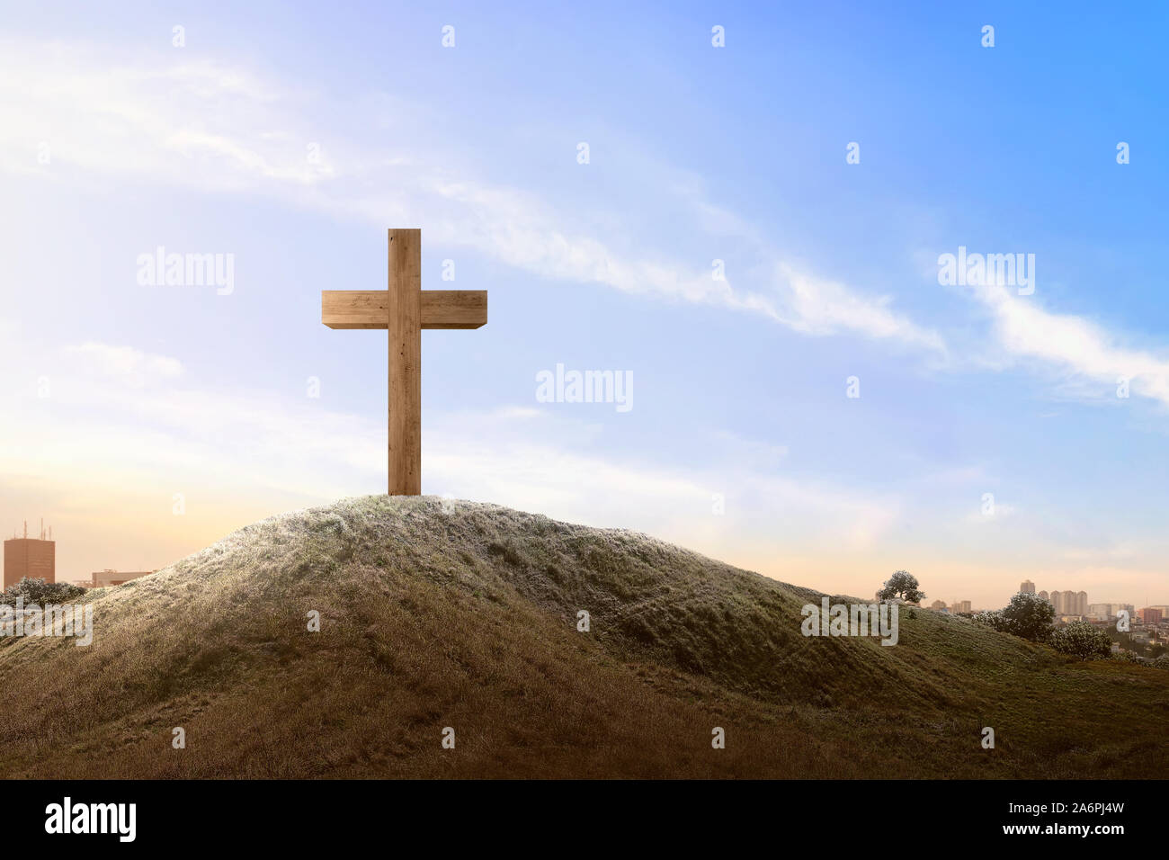 Christian Cross on the field with a blue sky background Stock Photo - Alamy