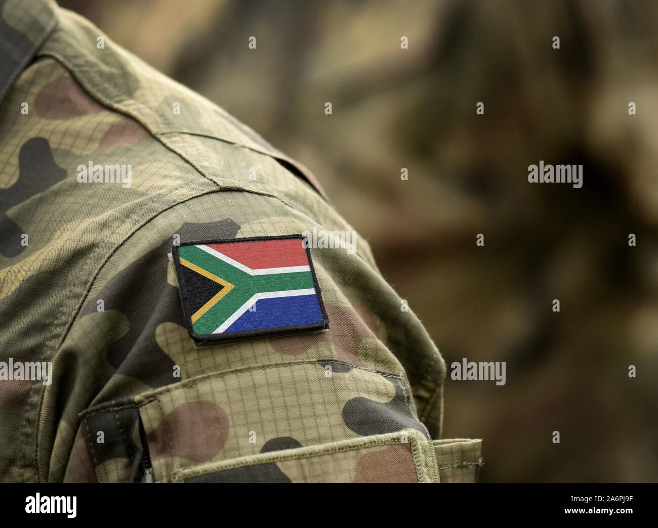 Flag of South Africa on military uniform. Army, troops, soldiers ...