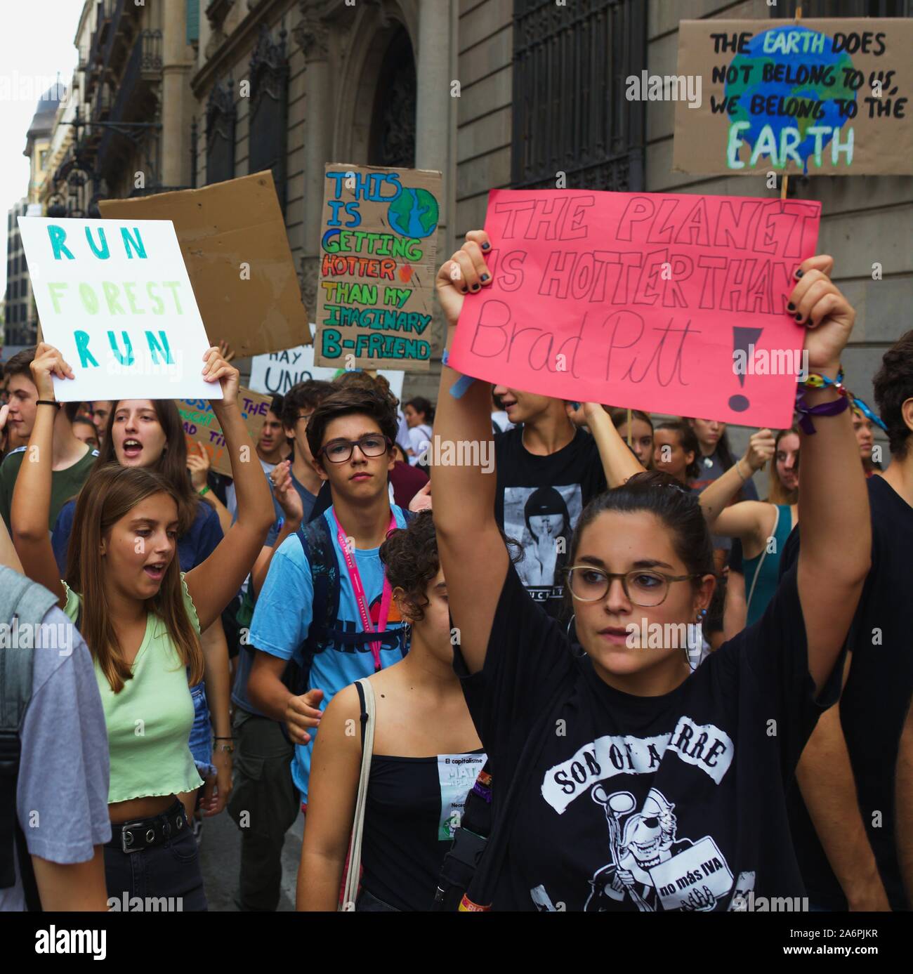 Barcelona, Fridays for future demonstration, Signs and People Stock ...
