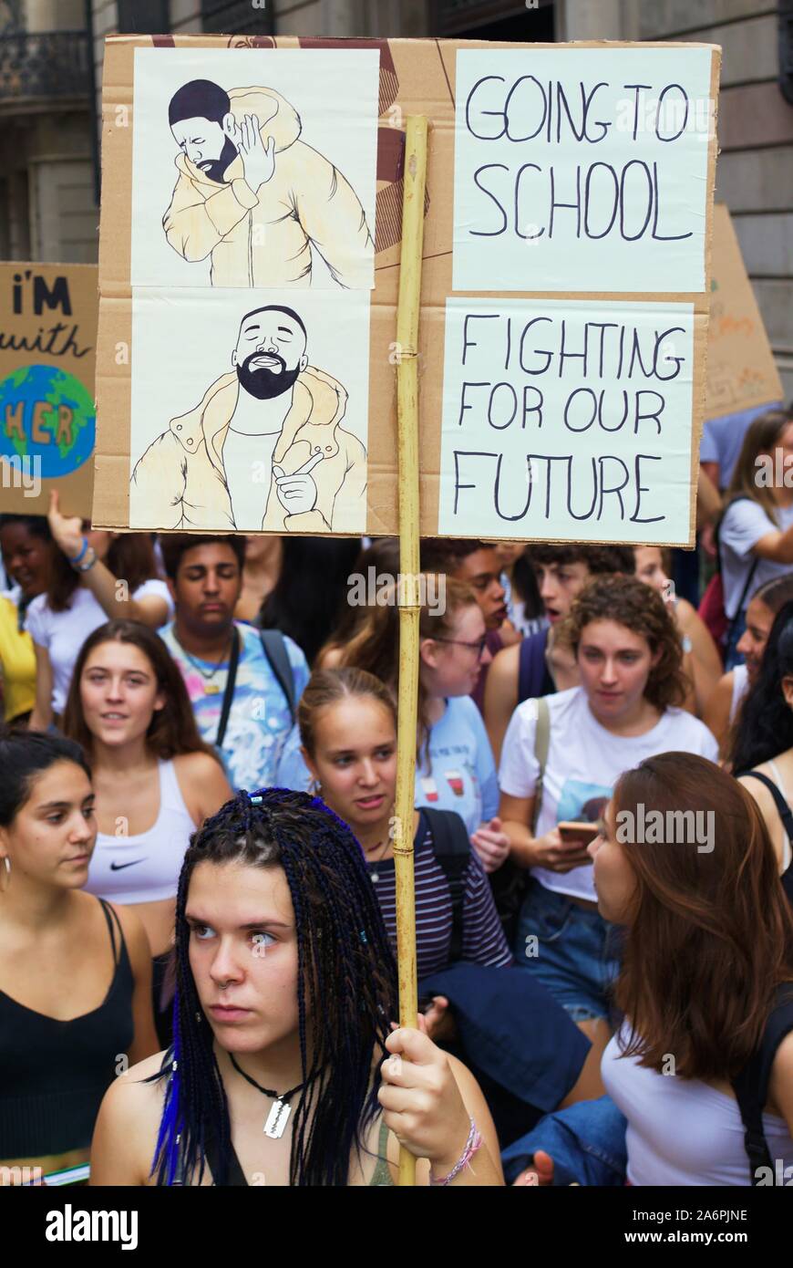 Barcelona, Fridays for future demonstration, Pictogram " Going to ...