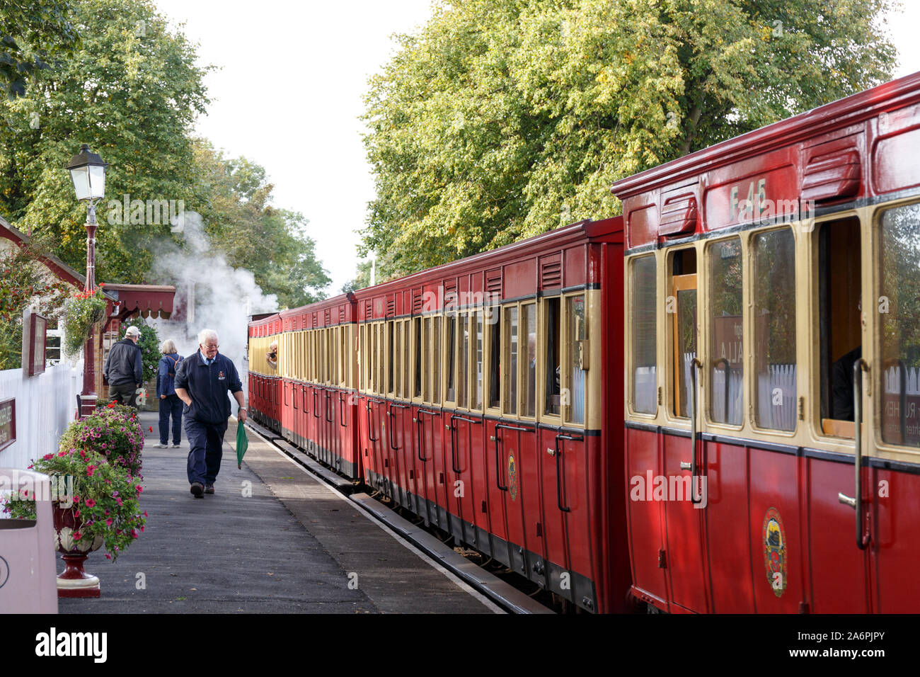 Casletown, Railway Station, passengers boarding steam train carriages ...