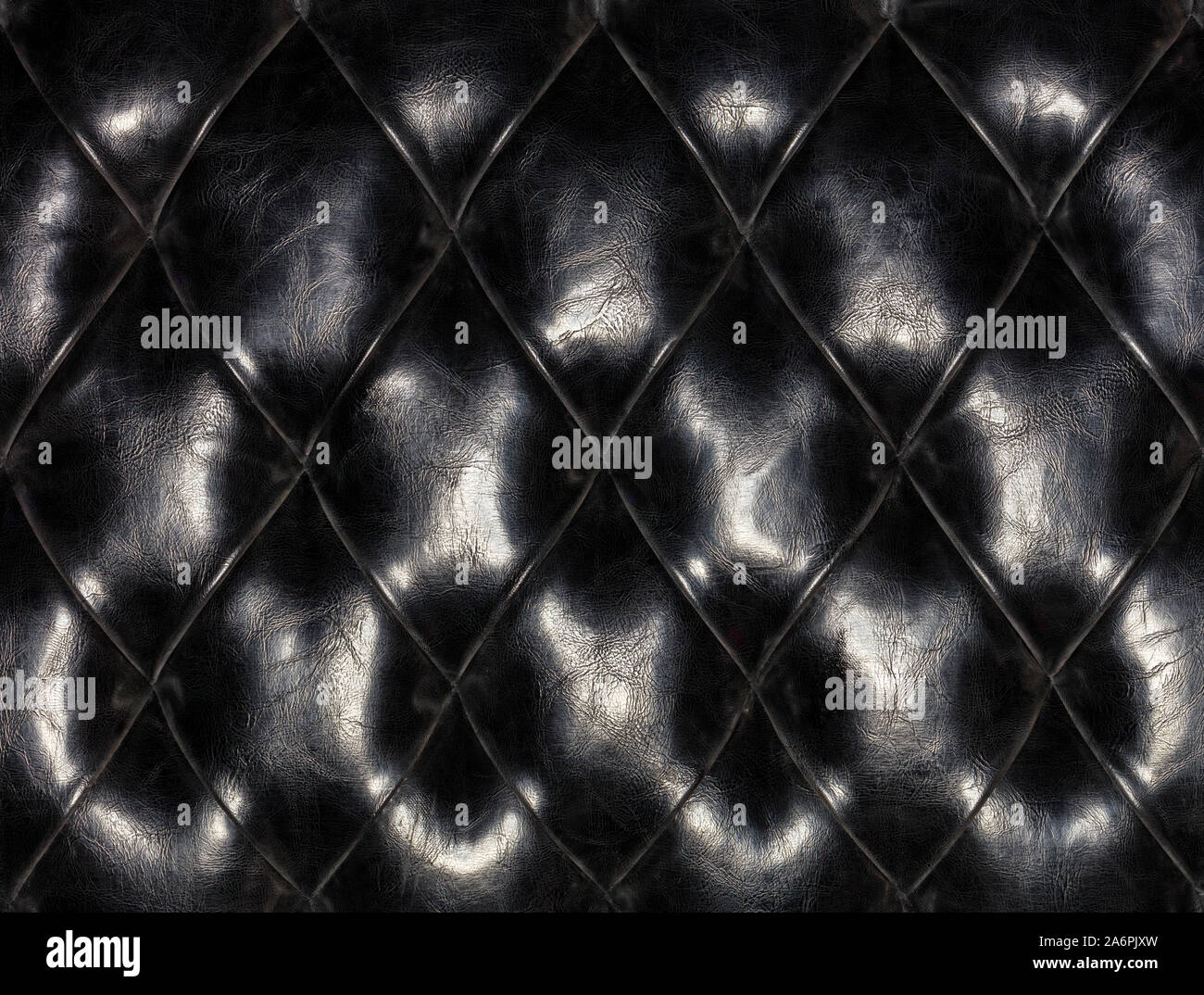Old black leather furniture background and texture stitched together in ...