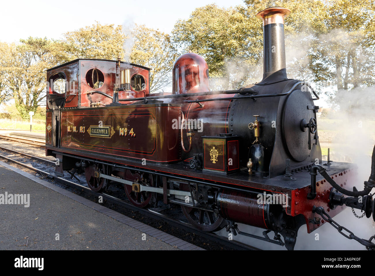 Casletown, Railway Station, passengers boarding steam train carriages ...
